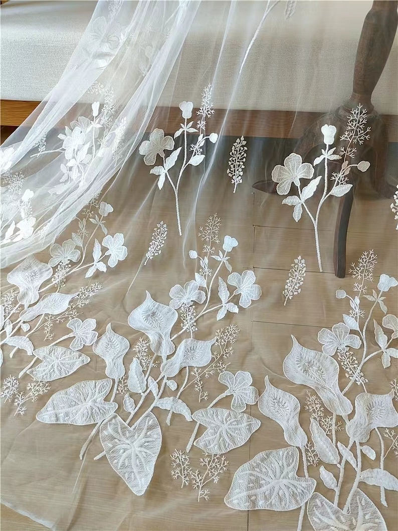 Lotus Flower Lace Fabric,soft Smooth Embroidery Flowers Lace,bridal ...