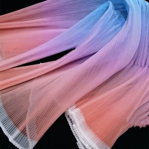 Gradient Color Pleated Fabric,stiff Hard Hand Feel Fold Tulle Fabric ...