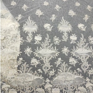 1 Yard Ivory Mushroom Lace Fabric,heavy Embroidery Champagne Lace With ...
