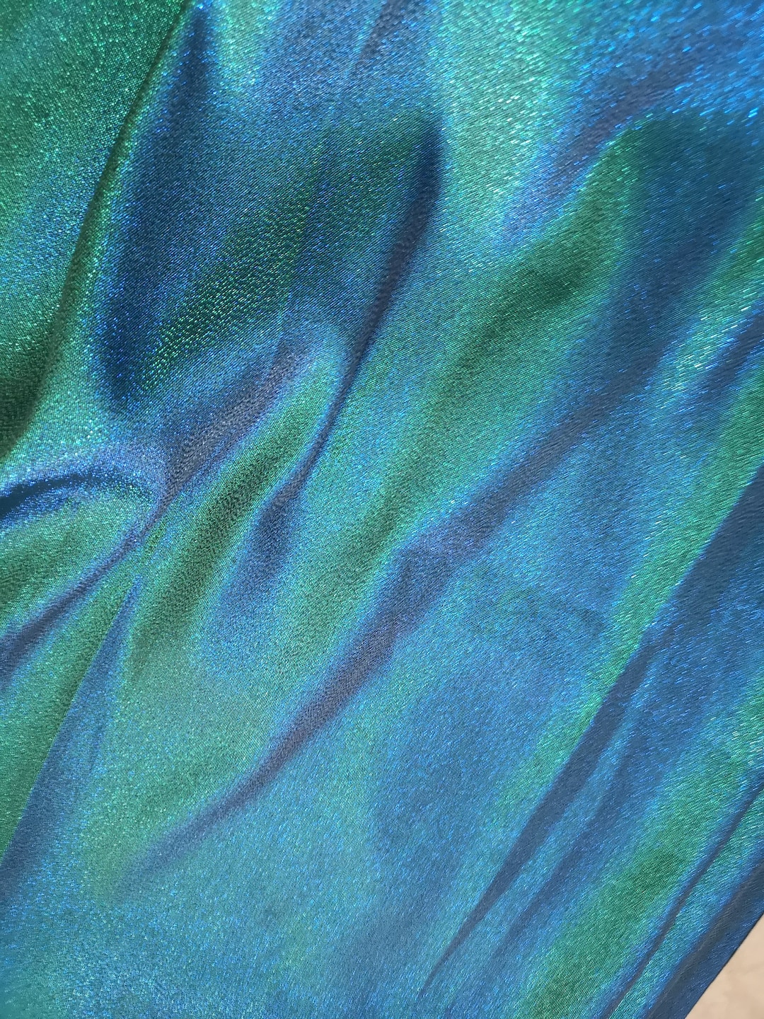 Iridescent Green Blue Sparkle Fabric,stage Costume,holographic Fabric ...