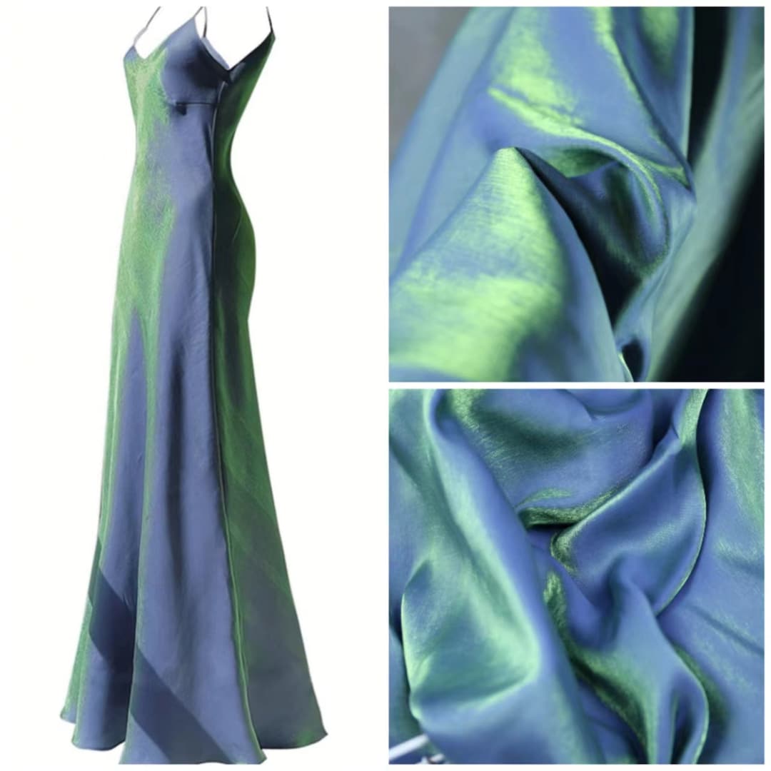 1 Yard Blue Green Iridescent Cotton Silk Fabric,soft Smooth Well Drap ...