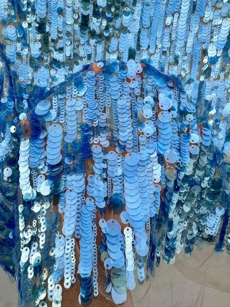Crystal Blue Sequin Fabric of Strip Pattern,4styles Sequins Mesh Fabric ...