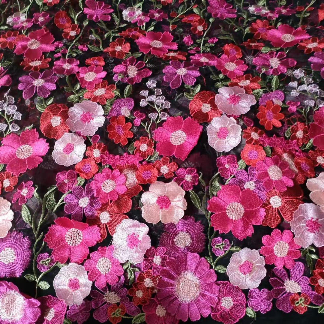 3D Flower Lace Fabric,colorful Tulle Lace With 3D Flowers,hot Pink ...
