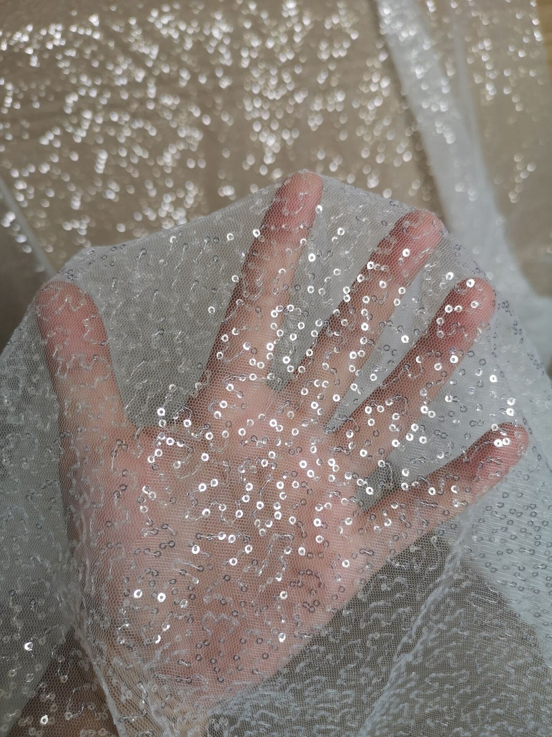 1yard Super Shiny Crystal Clear Sequin Lace,2mm Mini Transparent ...