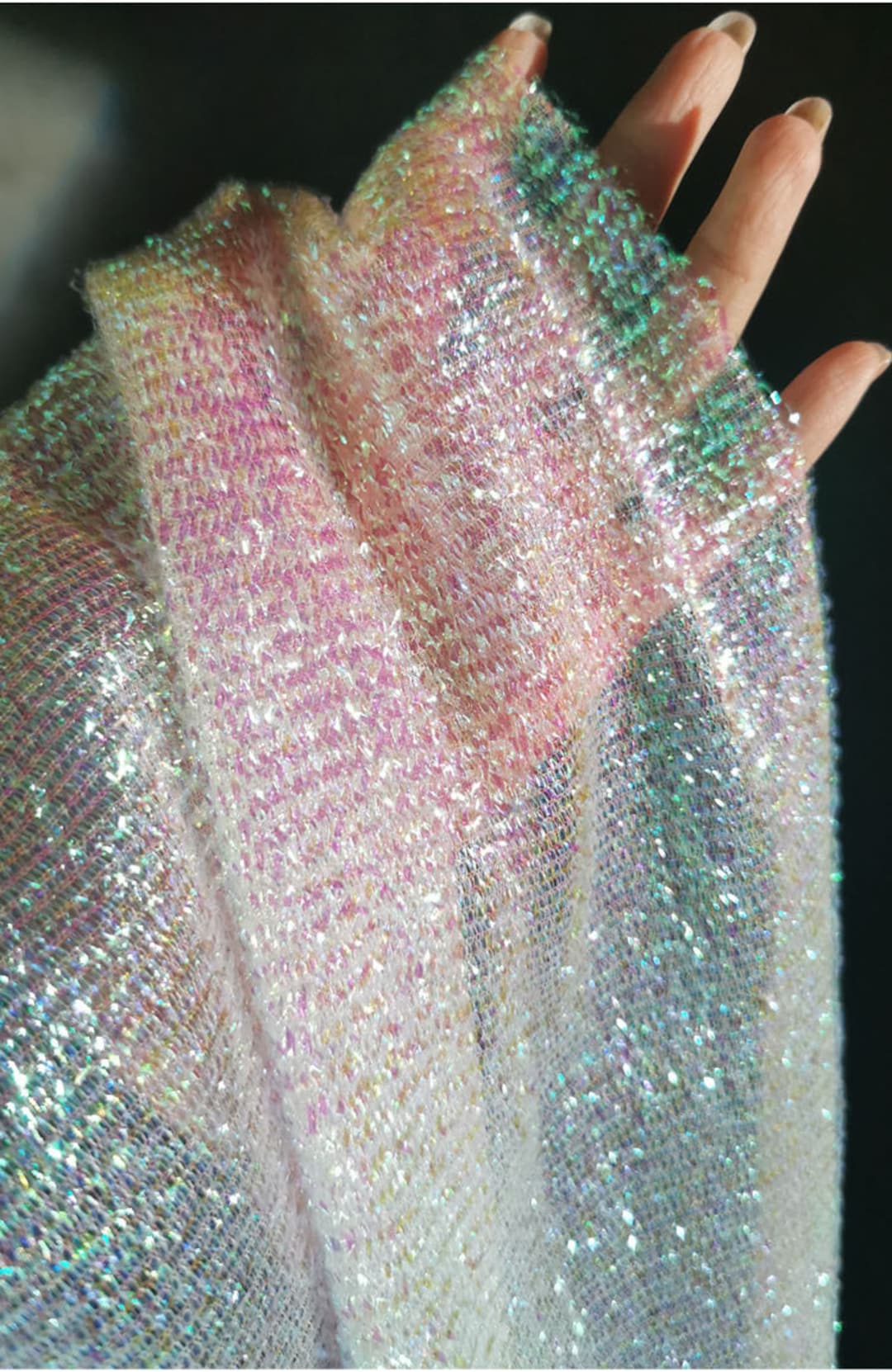 1 Yard Iridescent White Sparkle Shiny Fabric,magic Weave Fabric.wedding ...