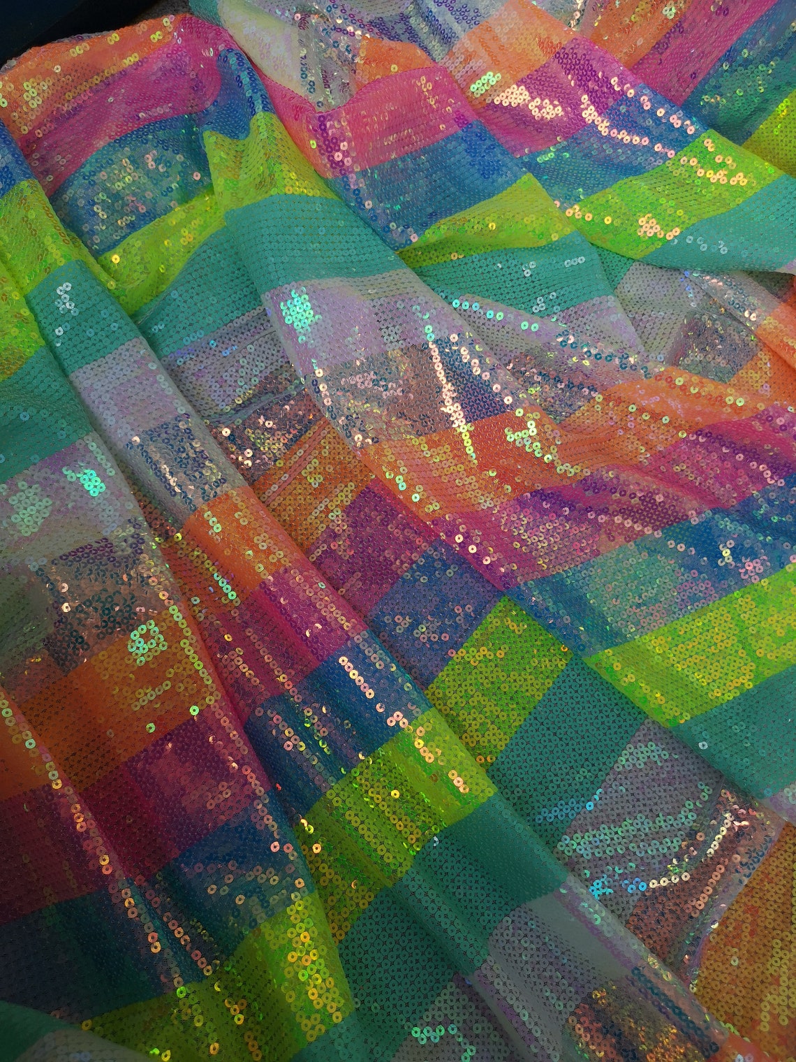 1 Yard Rainbow Strip Sequin FabricMix 6 Colors Flower | Etsy