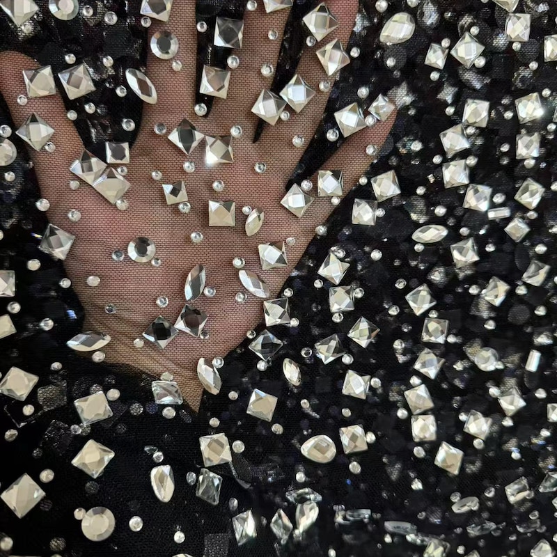 Prom Blue Rhinestoned Fabric - Etsy UK