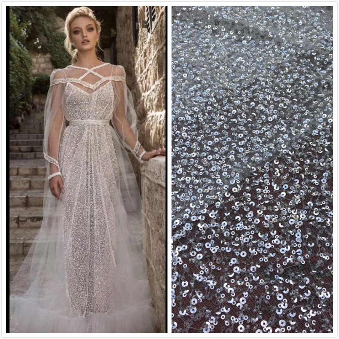 New!!1yard Off- White Heavy Beaded,transparent Crystle Sequin Lace ...