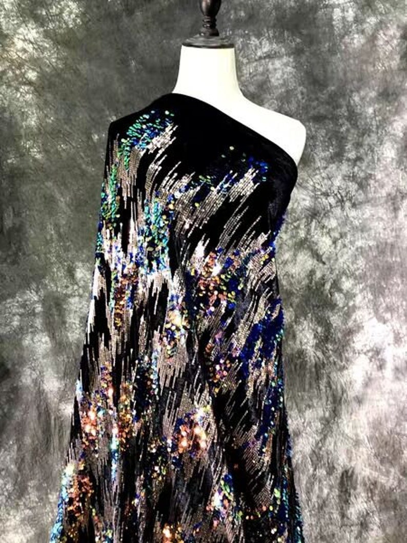 Iridescent Velvet Sequin Fabric,iridescent&gold Sequins Embroidery in ...