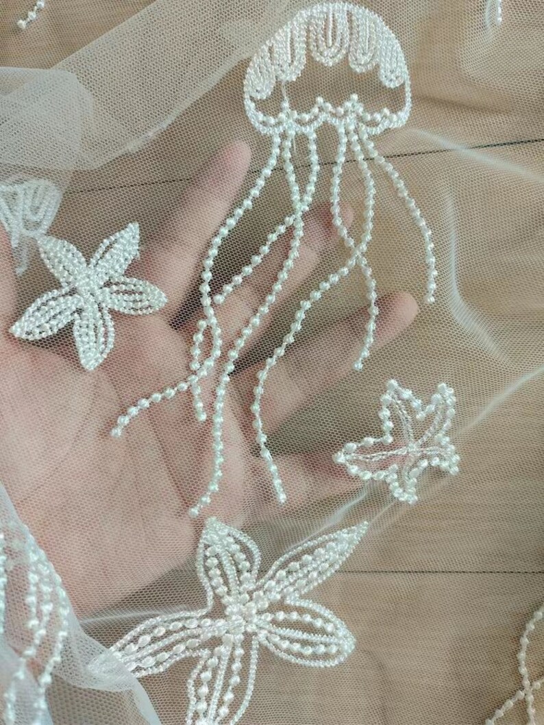 1yard Off-white Jellyfish Lace Fabric,soft Embroidery Starfish Flower ...