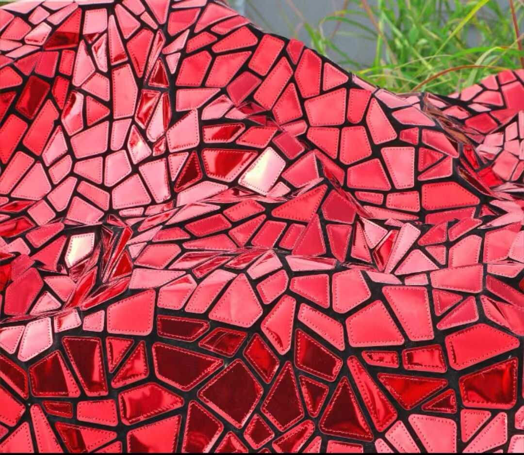 1yard Red Mirror Sequin Fabric,2way Stretch Velvet Sequin Fabric,disco ...