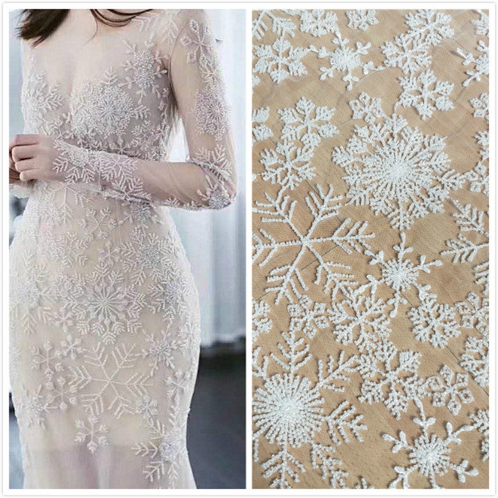 1yard Snow Bead Lace Fabricsuper High Quality Off-white - Etsy