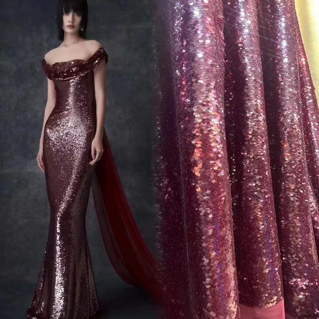 Wine Red Sequin Fabric,super Shiny Crystal Mermaid Sequin Fabric ...