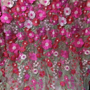 3D Flower Lace Fabric,colorful Tulle Lace With 3D Flowers,embroidery ...