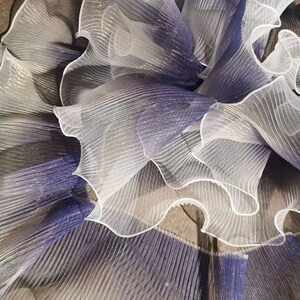 Purple Blue Sheer Pleated Ruffle,gradient Color 3D Folds Ruffle Organza ...