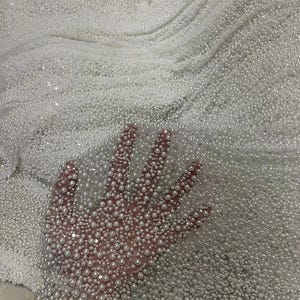 Off-white Pearls Bead Lace Fabric,slight 2way Stretch Soft Full Bead ...