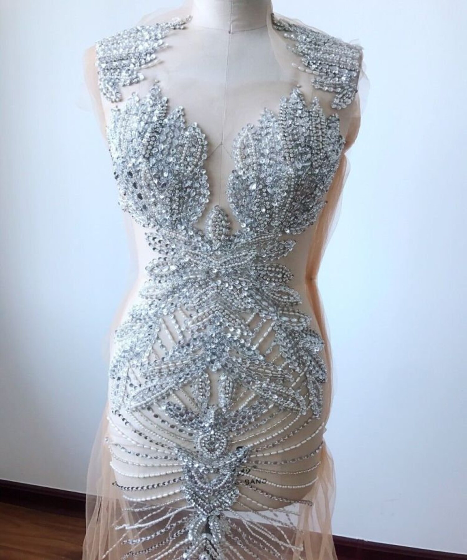 1set of 2 Pieces Silver Beaded Lace Applique,gorgeous Lace Fabric ...