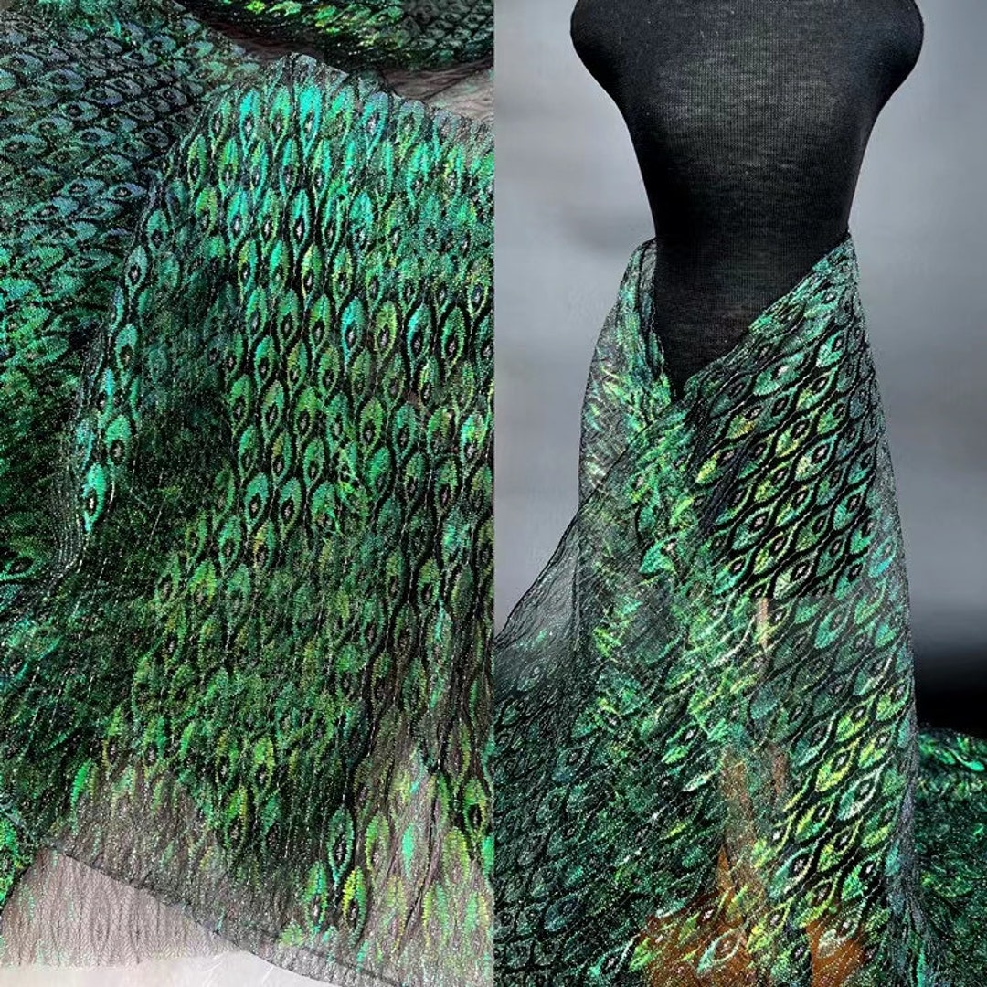 1yard Iridescent Peacock Feather Fabric,colorful Laser Fabric,magic ...