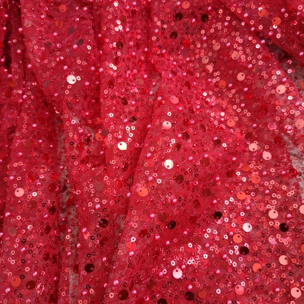 Red Beaded Lace Fabric - Etsy