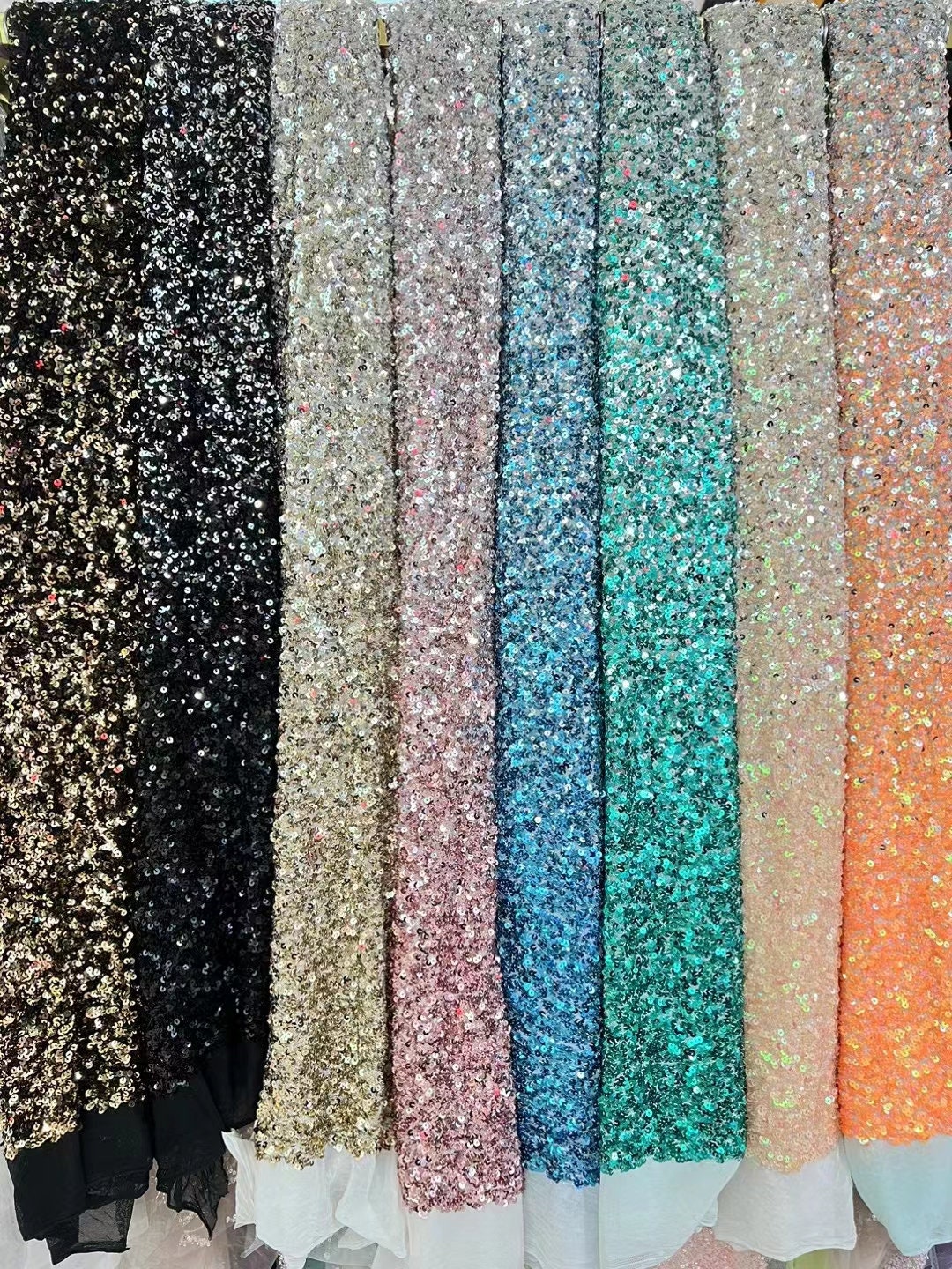 4way Stretch Ombre Gradient Sequin Fabric,embroidery Rainbow Sequin ...