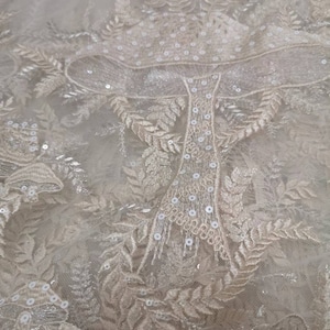 1 Yard Ivory Mushroom Lace Fabric,heavy Embroidery Champagne Lace With ...