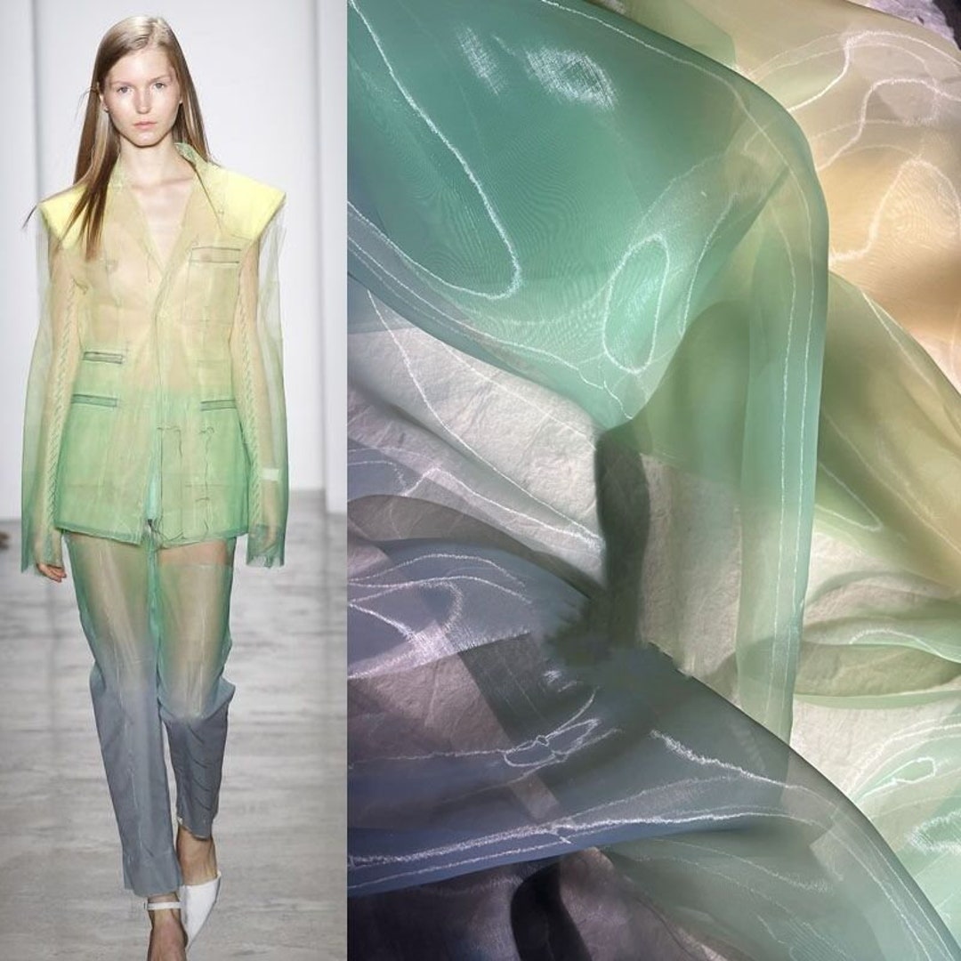 1 Yard Gradient Organza Fabric,grey Green Yellow Gradual Change Tulle ...