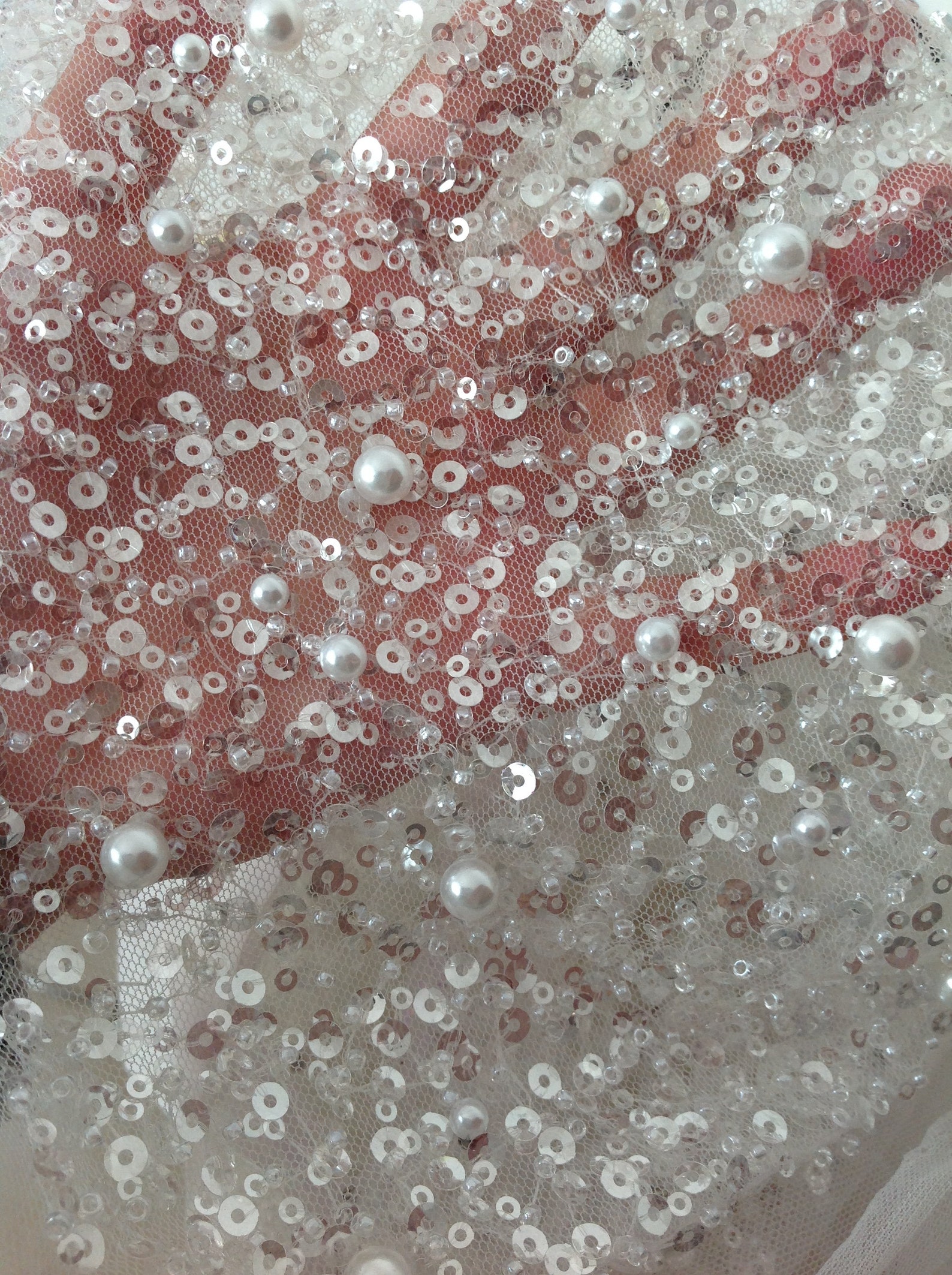 1yard Off- White Beaded,transparent Crystle Sequin Lace Fabric,wedding ...
