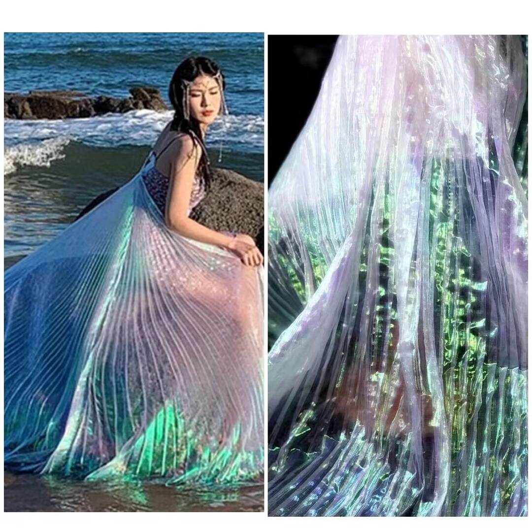 1yard Iridescent White Holographic Fabric,fold Magic Organza,pleated ...