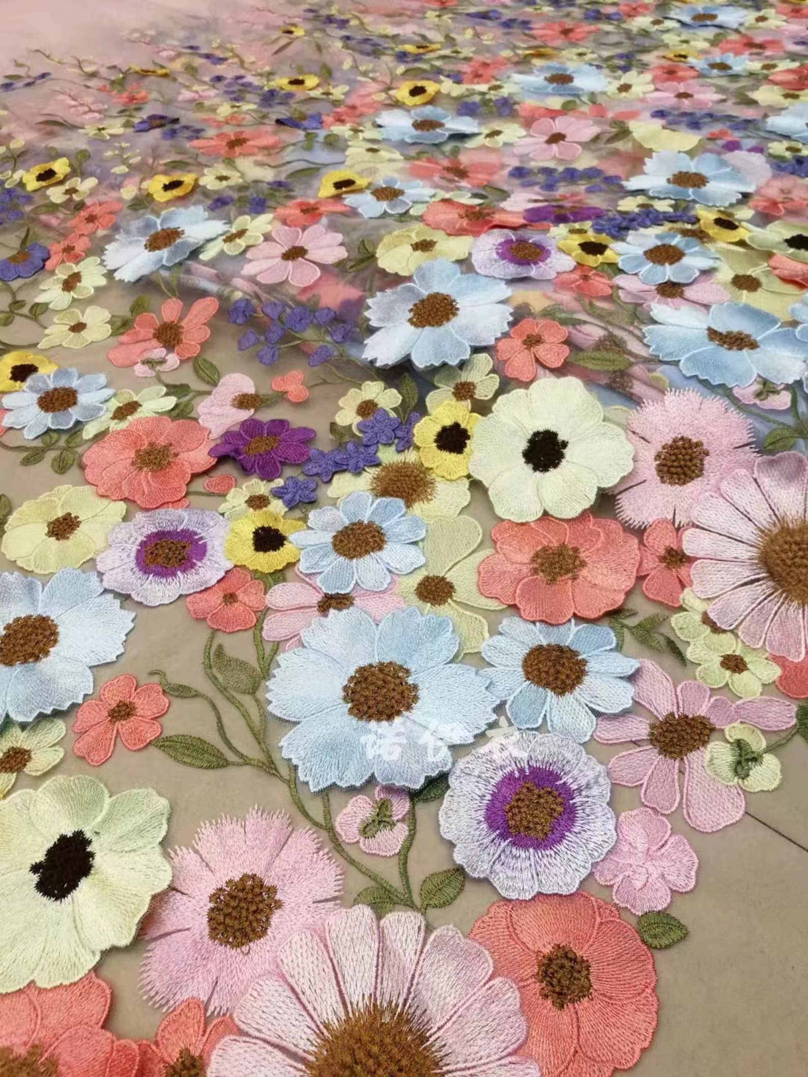 3D Flower Lace Fabric,colorful Tulle Lace With 3D Flowers,embroidery ...