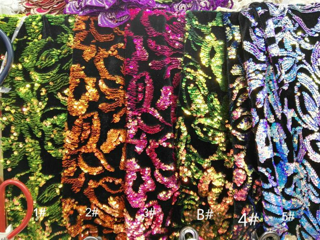 Neu 2Way Stretch schillernde Samt Pailletten Stoff, schillernde ...
