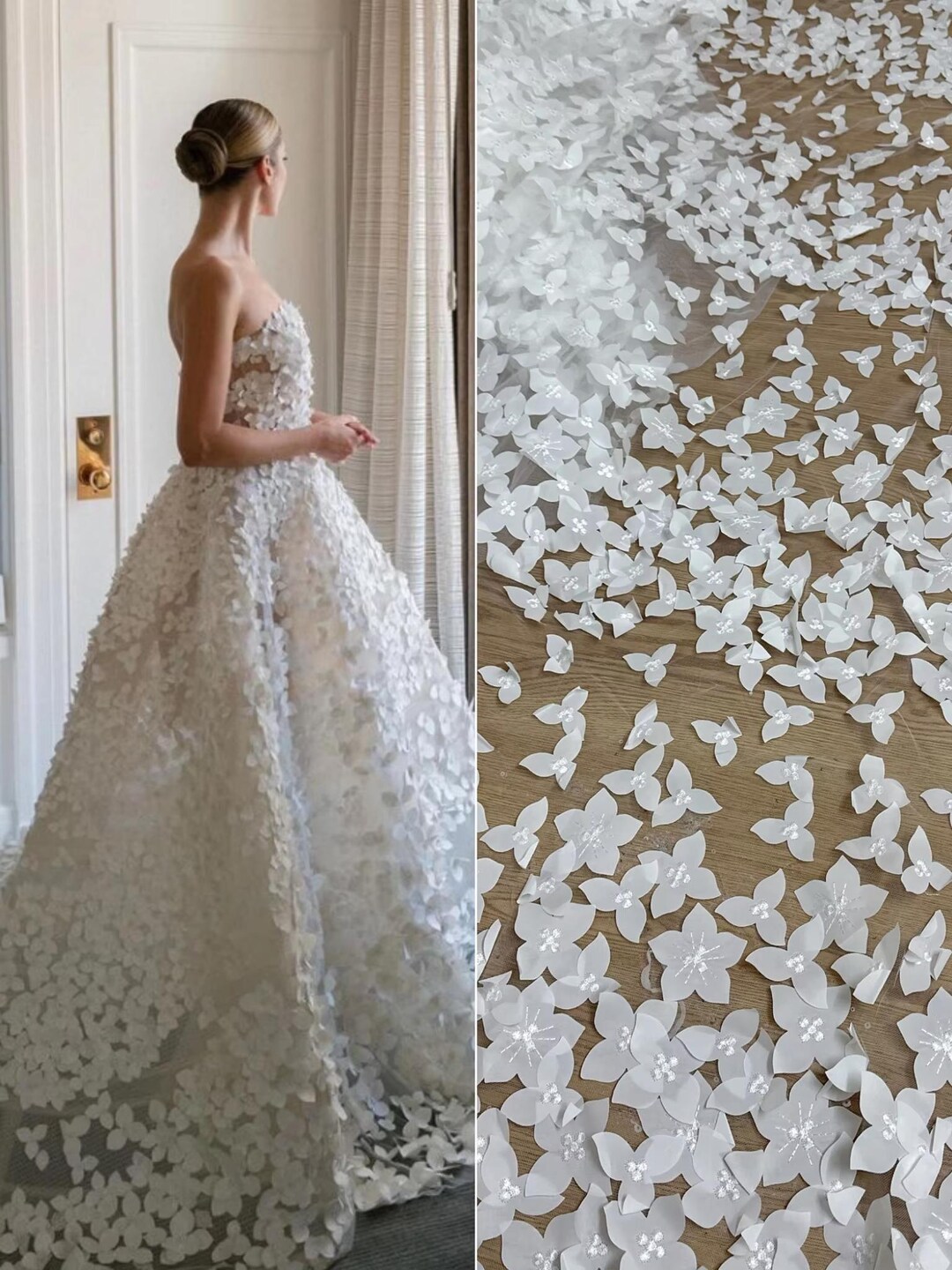 1yard 3D Flower Lace Fabric,0ff-white Wedding Dress,leaves Flower Veil ...