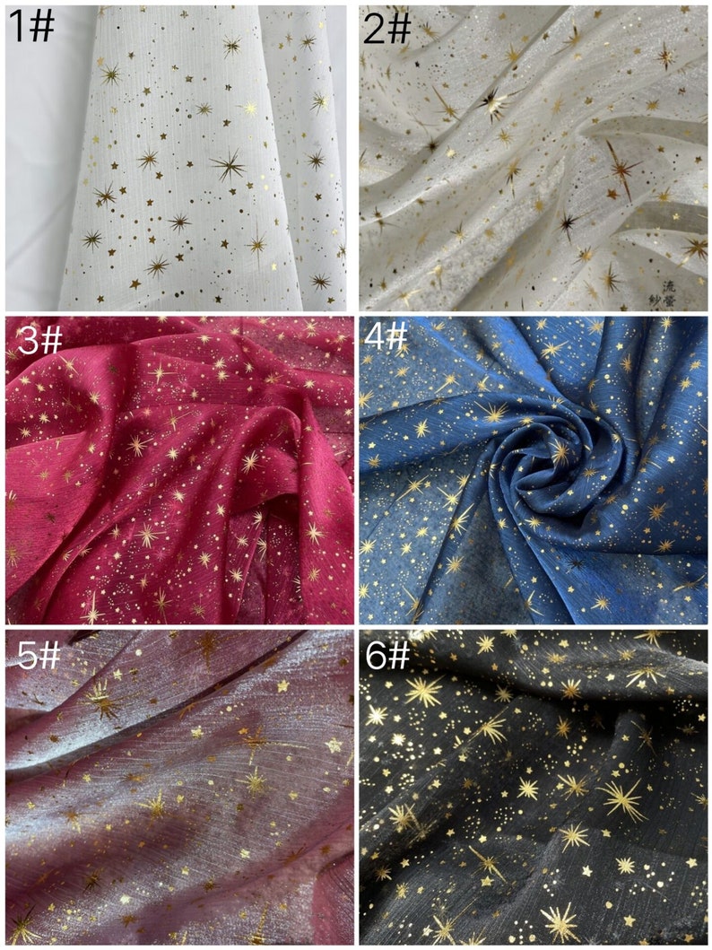 Star Organza Fabric,gold Star on Texture Gauze,navy Meteor Starry Sky ...