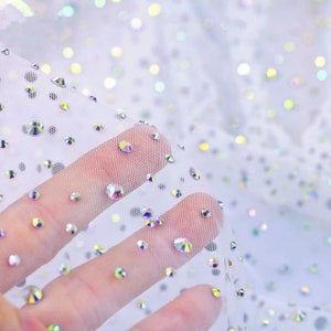 Iridescent Rainbow Rhinestone Mesh Fabric,rhinestone Stick on Soft off ...