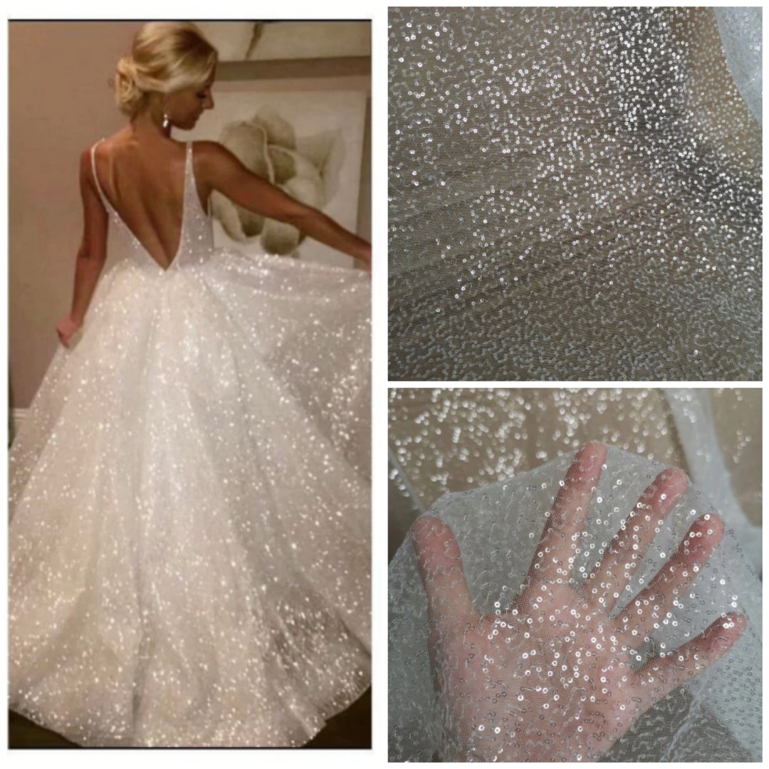 1yard Super Shiny Crystal Clear Sequin Lace,2mm Mini Transparent Sequin ...