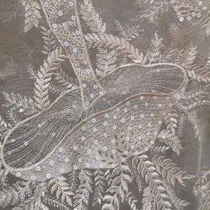 1 Yard Ivory Mushroom Lace Fabric,heavy Embroidery Champagne Lace With ...