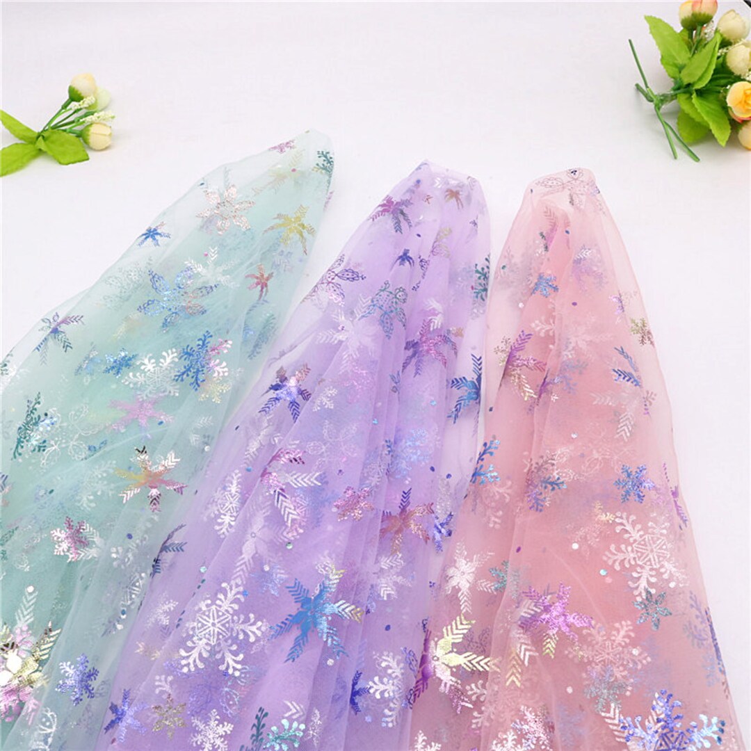 1yard Iridescent Snow Tulle Fabric,snow Print on Tulle Fabric,party ...