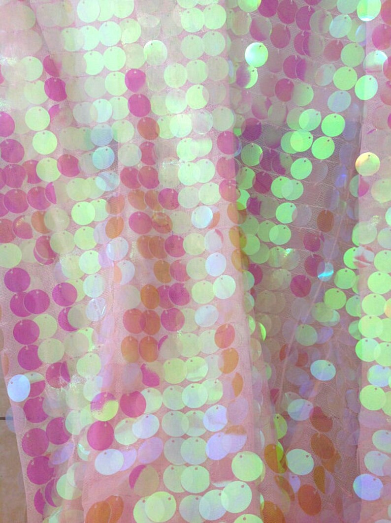 1 Yard Iridescent Pink Sequin Fabric,18mm Sequins on Pink Mesh ...