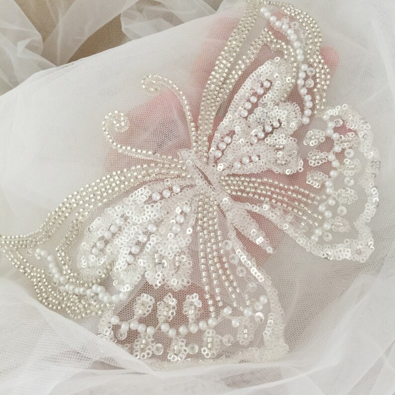 1PC Off-white Butterfly Beaded Lace Appliquelace - Etsy