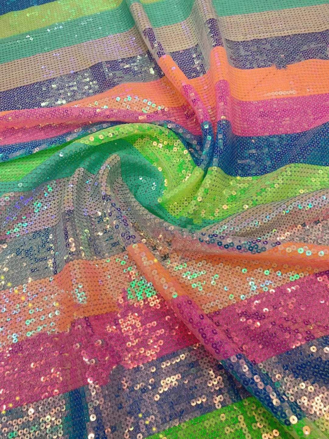 1 Yard Rainbow Strip Sequin Fabric,mix 6 Colors Flower Dress,neon Color ...