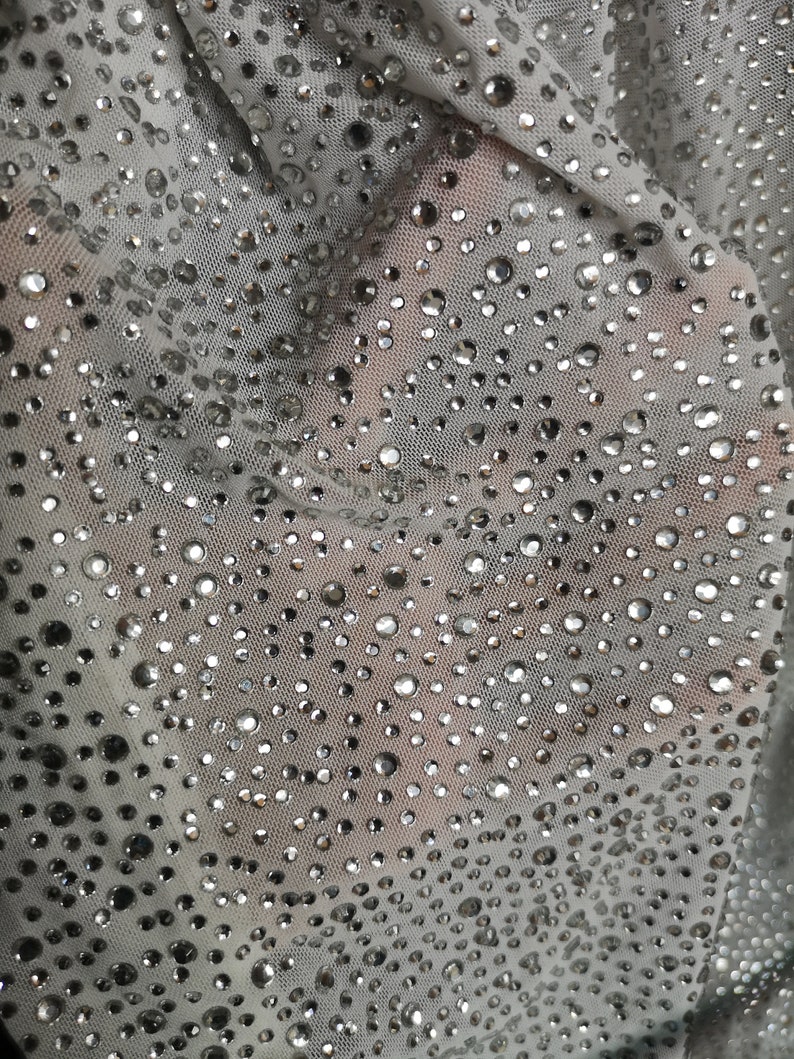 4way Stretch Heavy Rhinestone Fabricfull Crystal Silver - Etsy
