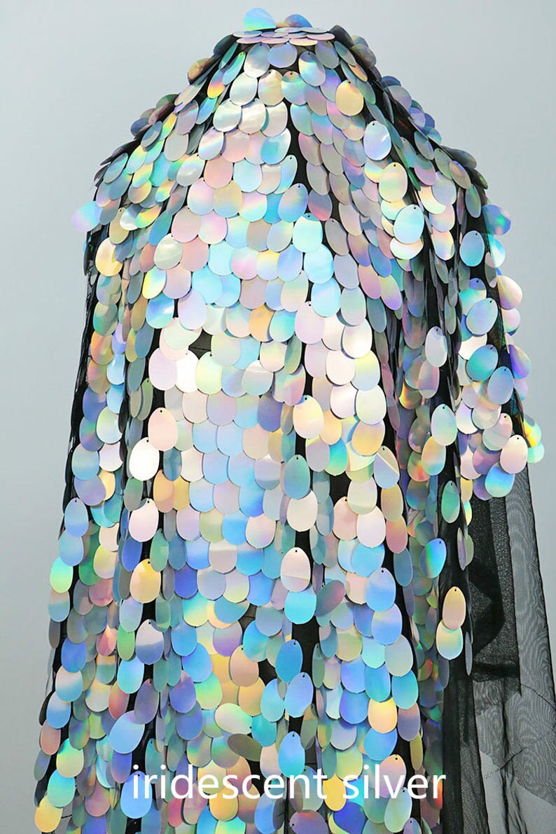 New1yard Iridescent Silver Jumbo Sequin Fabrictear Drop - Etsy