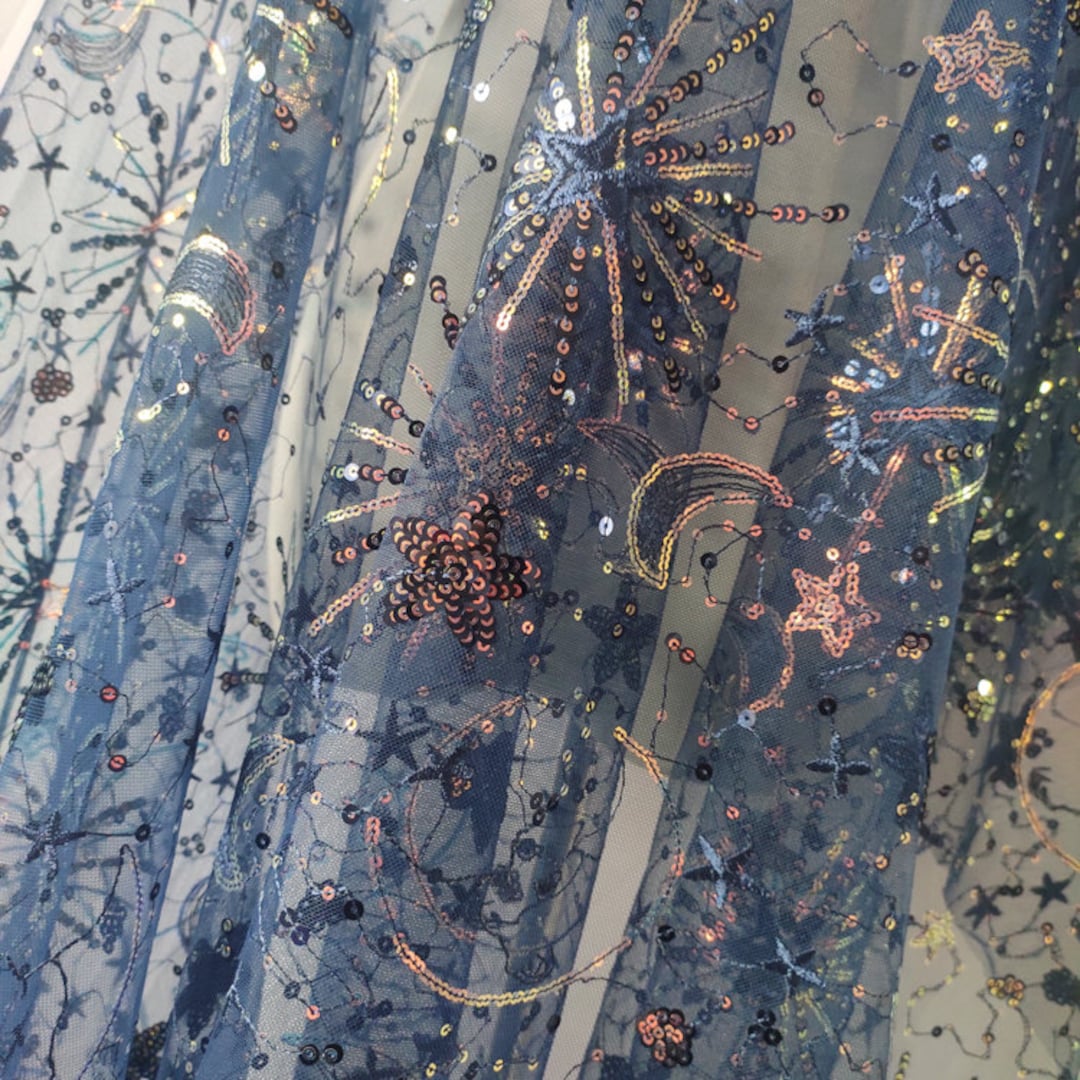 1yard Star&moon Sequin Fabric,starry Fabric,embroidery Star Tulle ...