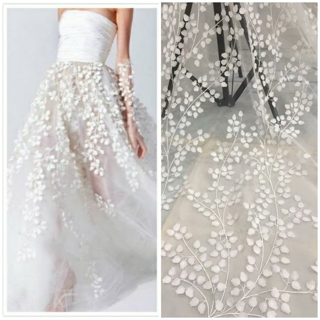 1yard 3D Flower Lace Fabric,0ff-white Wedding Dress,leaves Flower Veil ...