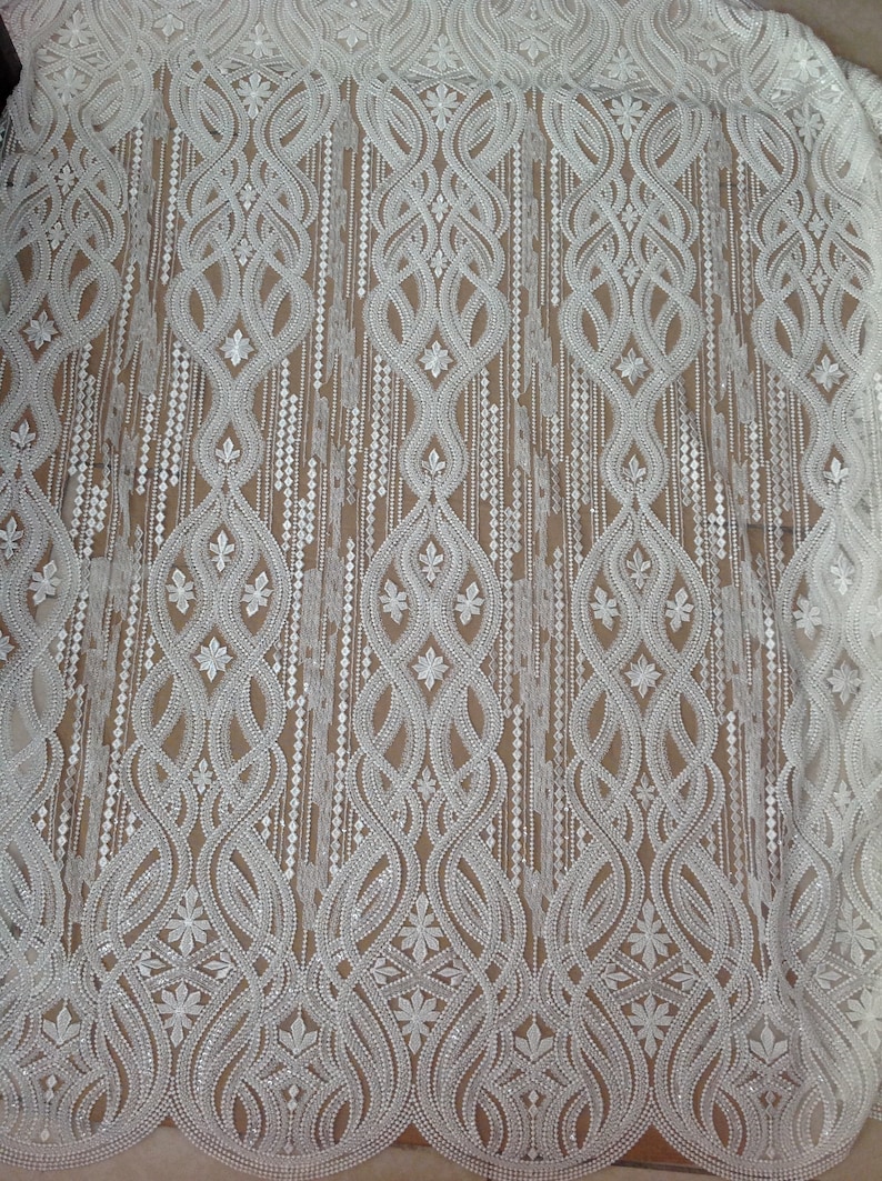 1 Yard High Quality Off-White Beads Sequin Lace FabricGuipure | Etsy