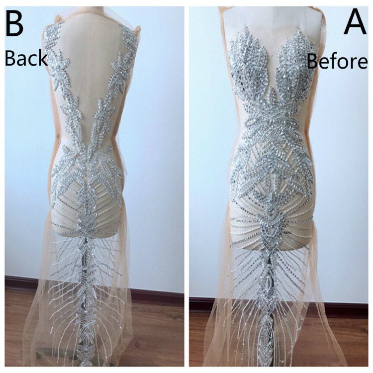 1set of 2 Pieces Silver Beaded Lace Applique,gorgeous Lace Fabric ...
