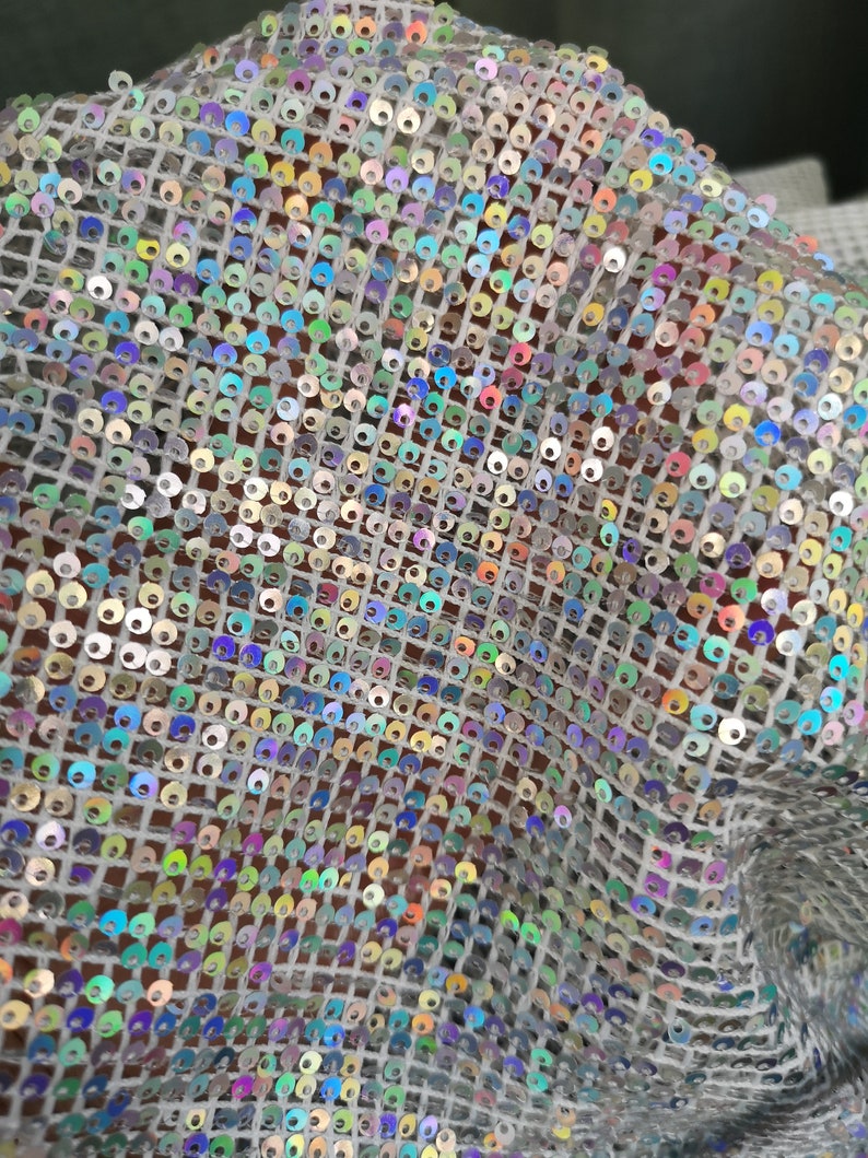 1yard Super Shiny Iridescent Silver Sequin Fabric,mini Sequins Fabric ...