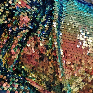 1 Yard Iredescent Sequin Fabric,9mm Sparkly Round Sequins on Mesh Dress ...