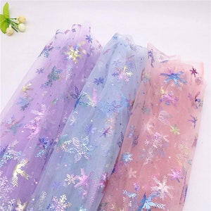 1yard Iridescent Snow Tulle Fabric,snow Print on Tulle Fabric,party ...