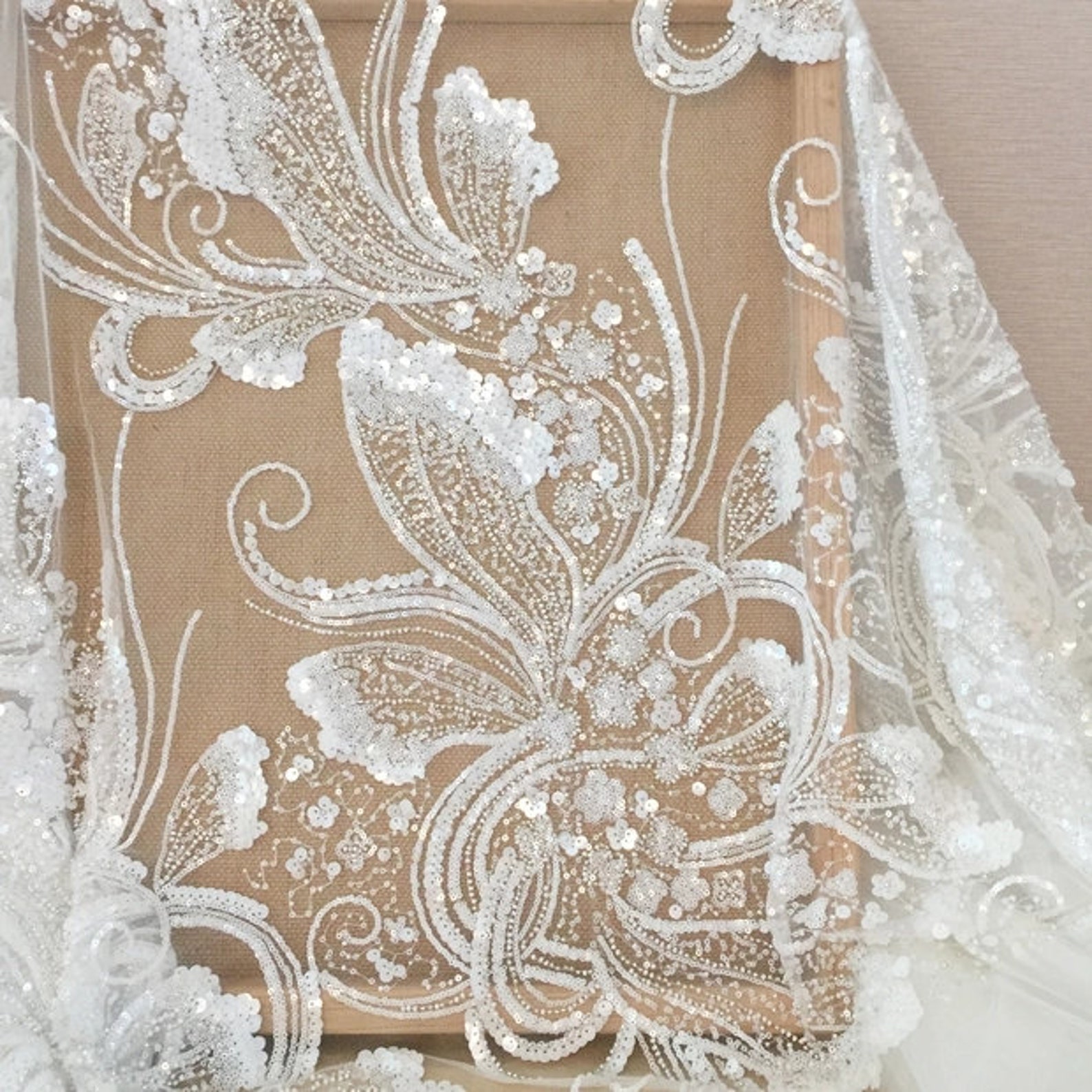 1yard off White Bead Lace Fabric,embroidery Big Flower Lace Fabric ...
