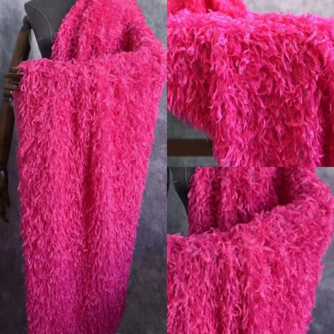 Magenta Imitation Feather Lace Fabric,pitaya Tassel Fabric,velvet ...